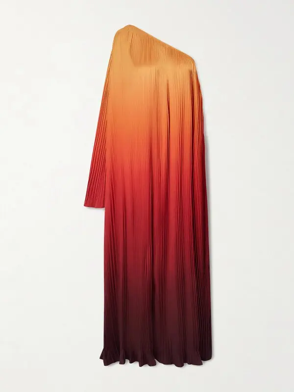 DIMA AYAD One-shoulder Pleated Satin Gown - Orange