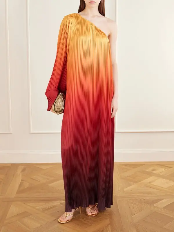 DIMA AYAD One-shoulder Pleated Satin Gown