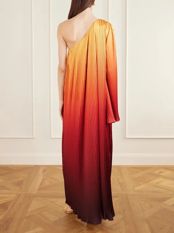 DIMA AYAD One-shoulder Pleated Satin Gown