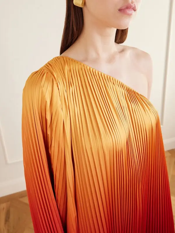 DIMA AYAD One-shoulder Pleated Satin Gown