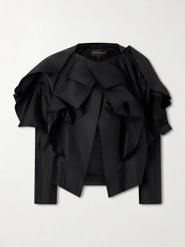 Comme Des Garçons Ruffled Frayed Gabardine Jacket - Black