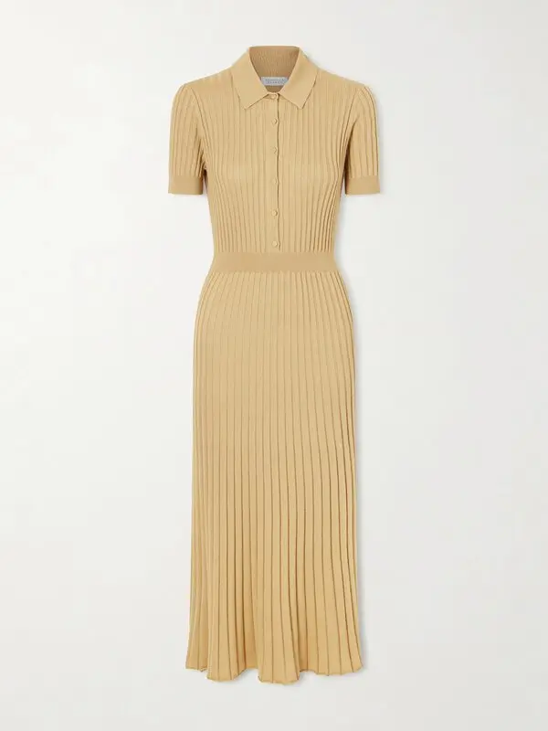 Gabriela Hearst Ribbed Silk And Cashmere-blend Midi Dress - Brown