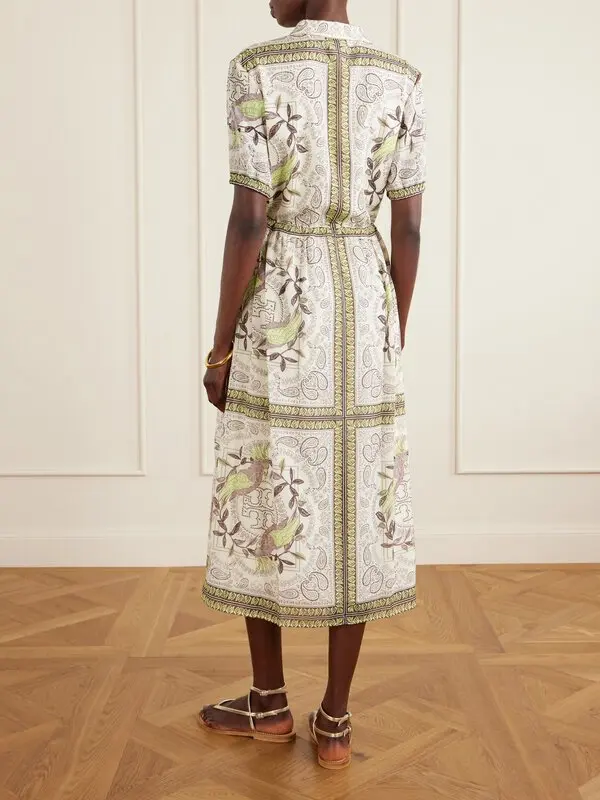 Tory Burch Printed Cotton And Silk-blend Midi Dress