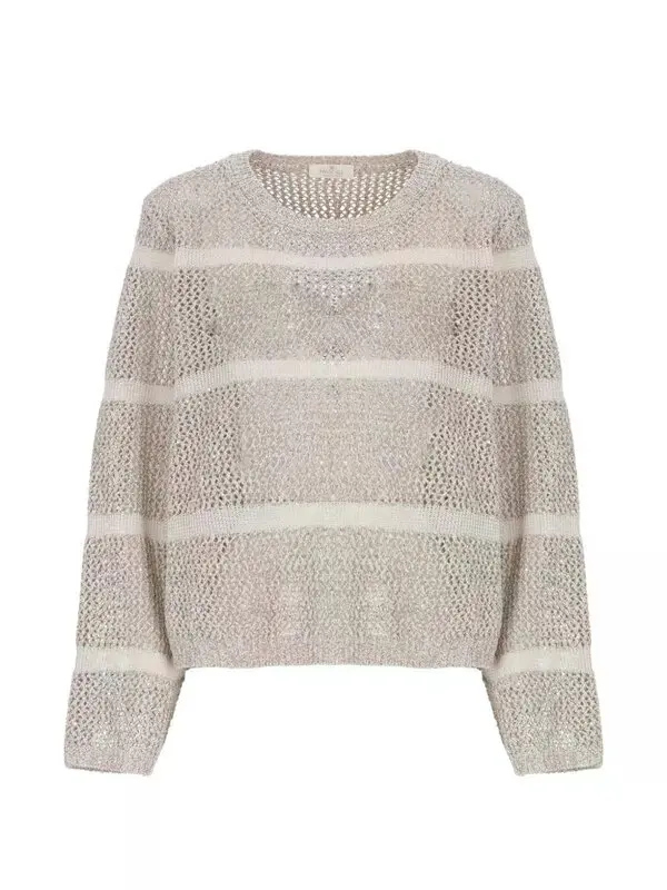 PANICALE Sequined Perforated Design Crewneck - Neutrals