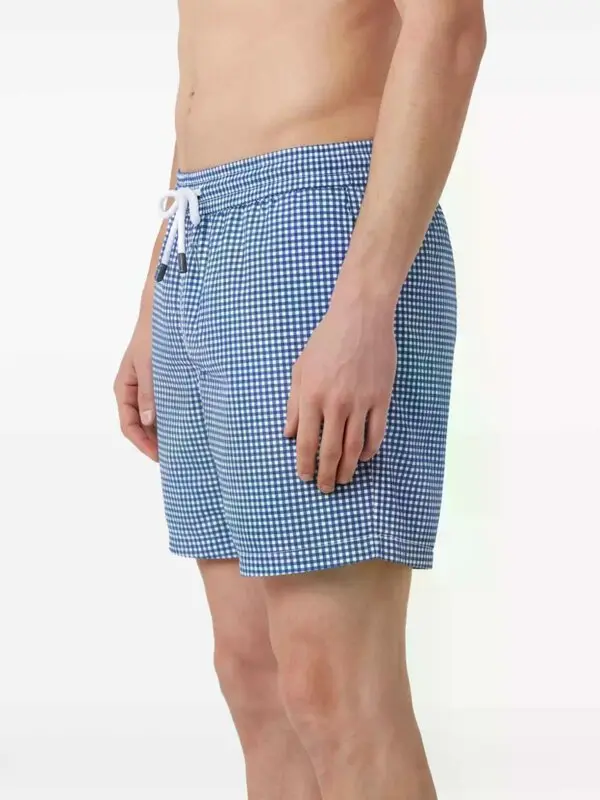 Fedeli Gingham Drawstring Swim Shorts - Blue
