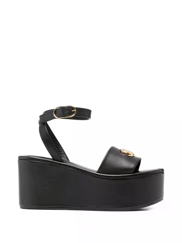 SERGIO ROSSI Logo Ankle Strap Platform Sandals - Black