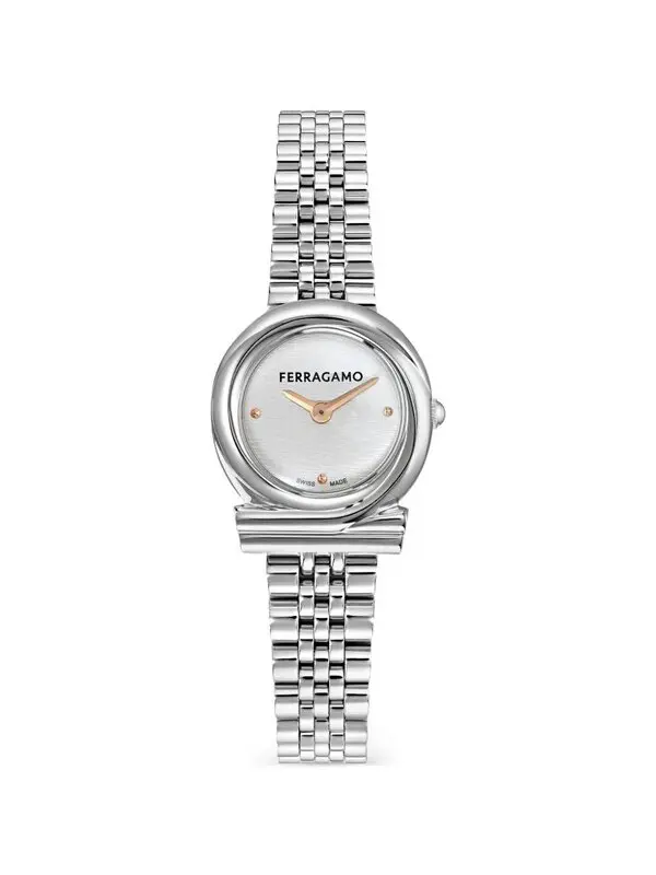 FERRAGAMO Gancini Twisted 23mm Watch With White Dial - Silver