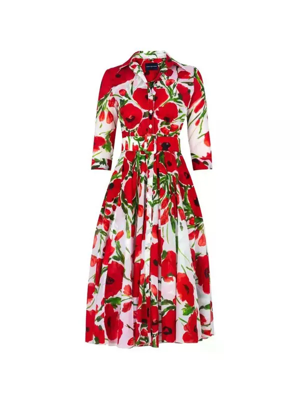 Samantha Sung Aster Floral Print Belted Dress