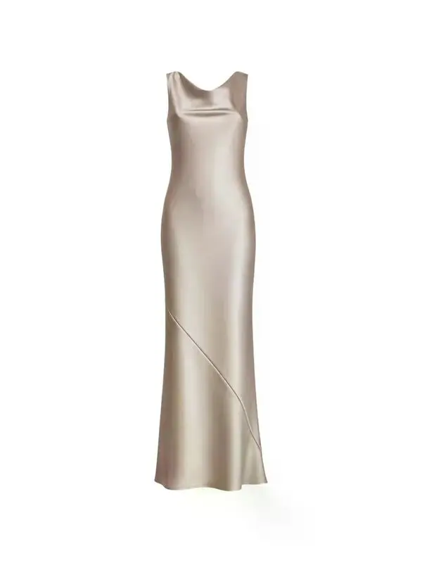 BLANCA VITA Draped Round-neck Maxi Dress - Neutrals