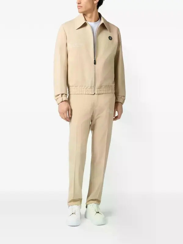 Philipp Plein Wool Pinstripe Zip Jacket - Neutrals