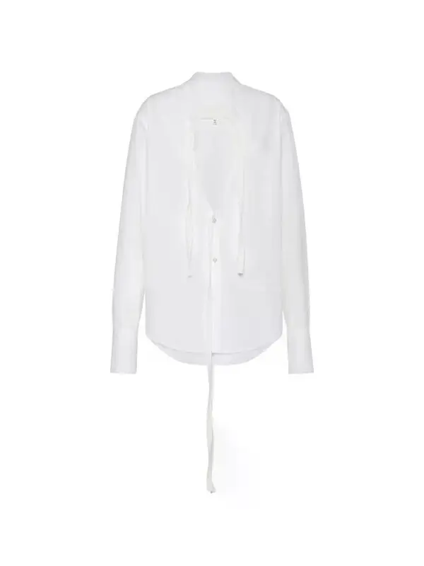 MAISON MARGIELA V-neck Cotton Shirt With Raw Hem - White