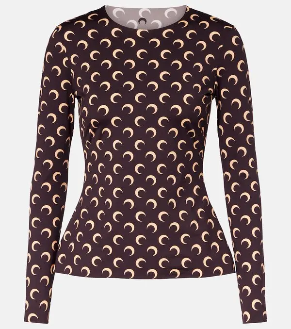MARINE SERRE All Over Moon Jersey Top - Brown