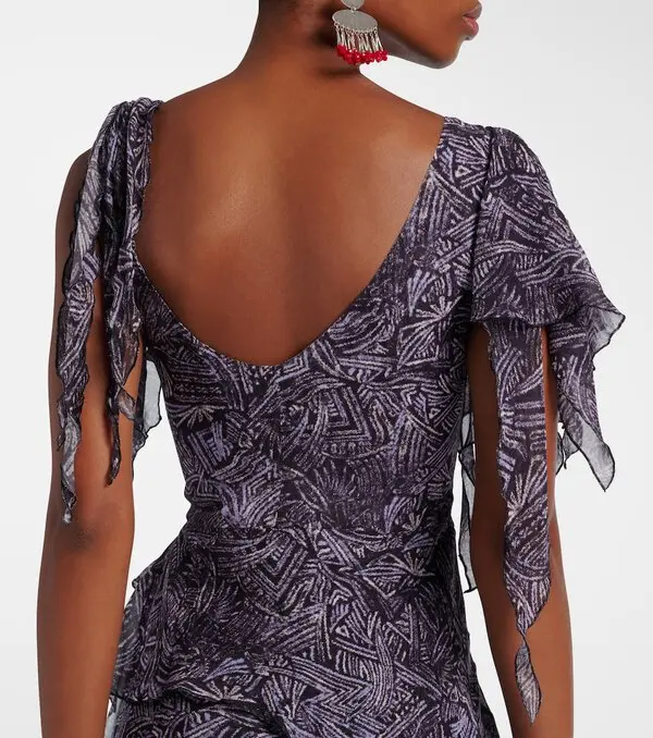 Isabel Marant Étoile Tylena Printed Silk Georgette Ruffled Midi Dress - Blue