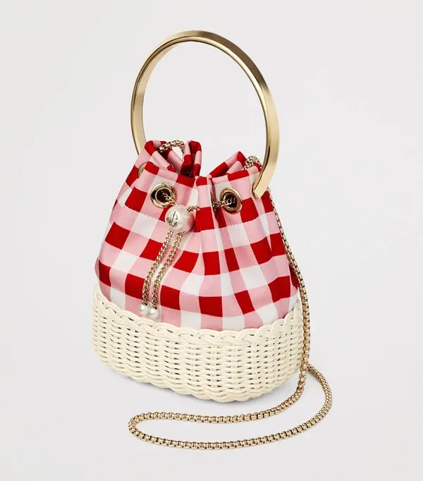 JIMMY CHOO Bon Bon Raffia And Canvas Drawstring Bag - Red