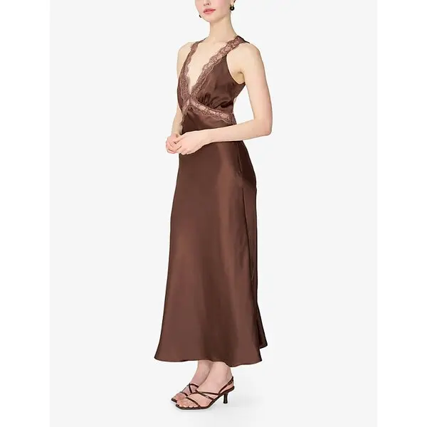 OMNES Aurelia Lace-trim Satin Maxi Dress - Chocolate