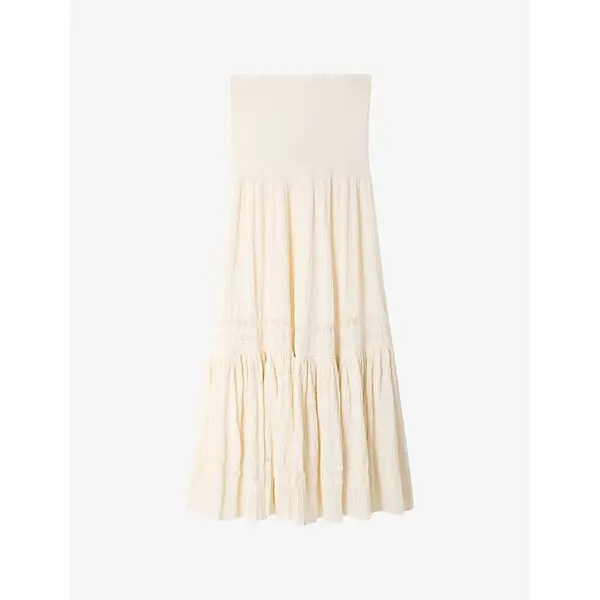Sandro Knitted Ruffle Hem Maxi Skirt - Ecru