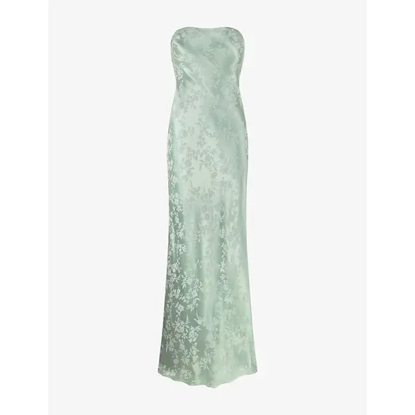 OMNES Strapless Jacquard Satin Maxi Dress - Sage