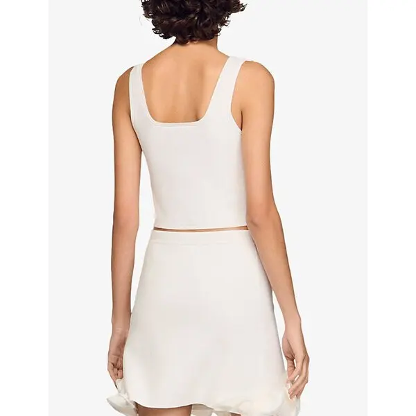 Sandro Cropped Knitted Top With Flower Embellishments