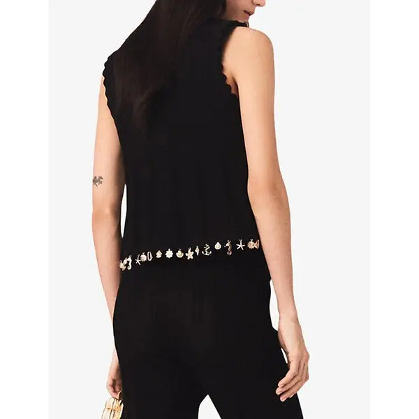 Maje Sleeveless Charm Embellished Cardigan