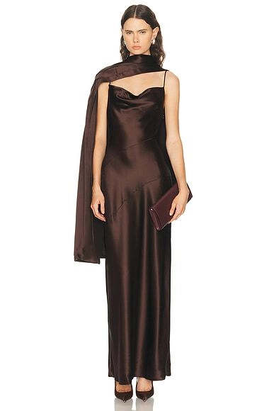 NICHOLAS Nelia Maxi Cape Slip Dress - Espresso