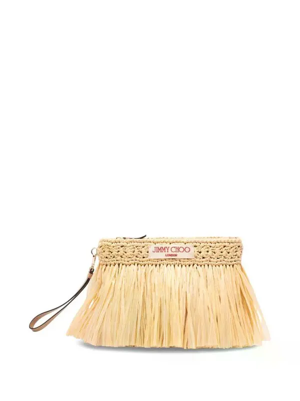 JIMMY CHOO Fringed Raffia Pouch - Neutrals