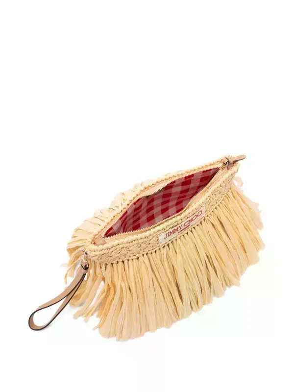 JIMMY CHOO Fringed Raffia Pouch - Neutrals