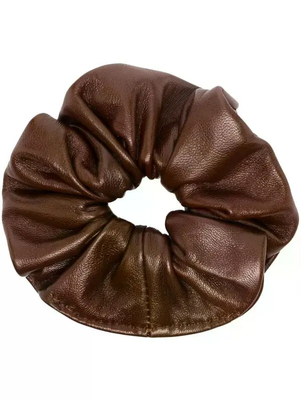 MANOKHI Leather Hair Scrunchie - Brown