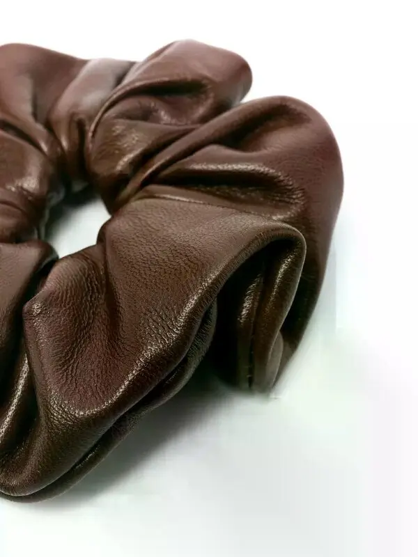 MANOKHI Leather Hair Scrunchie - Brown