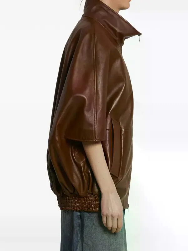 Balenciaga High-collar Bomber Leather Jacket