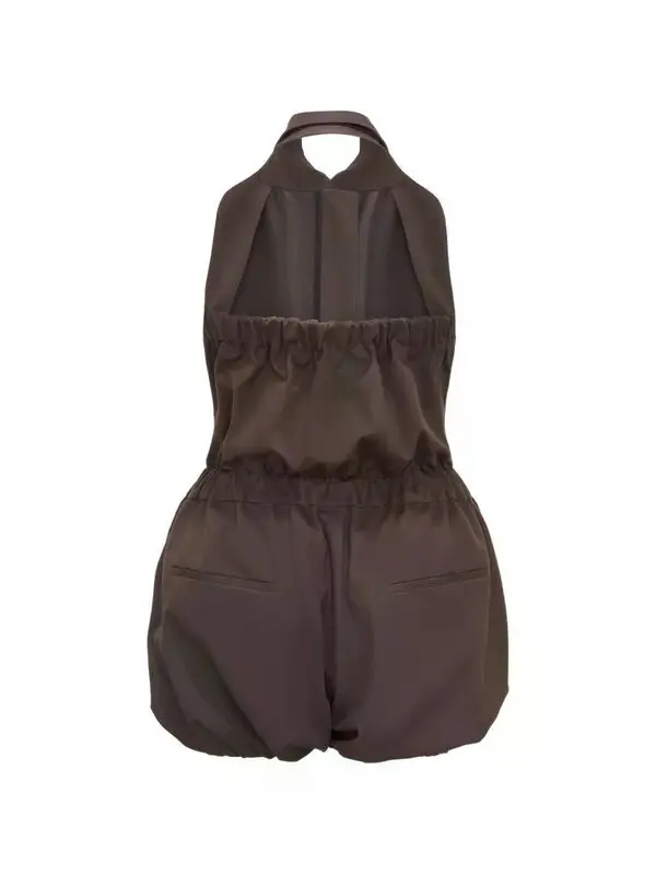 THE MANNEI Collared Jumpsuit With Gathered Waist And Front Pockets - Brown