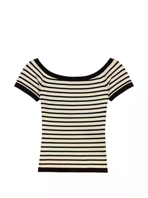 Maje Striped Rib Knit Boat Neck Top