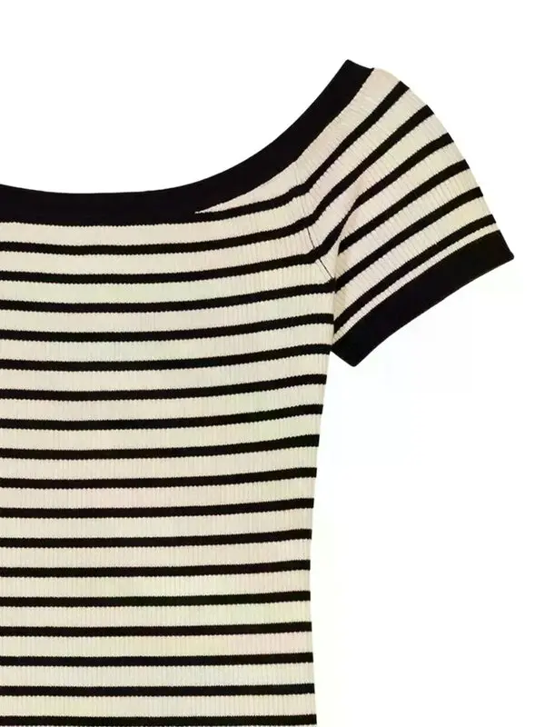 Maje Striped Rib Knit Boat Neck Top