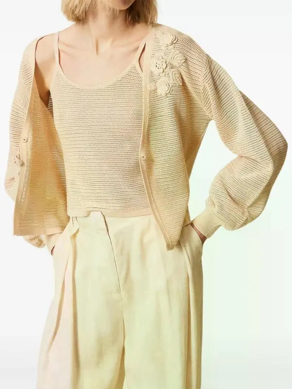 TWINSET Two-piece Mesh Stitch Cardigan And Top With Floral Appliqués