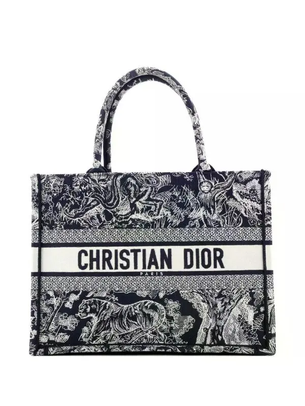Dior Embroidered Canvas Medium Tote Bag - Blue