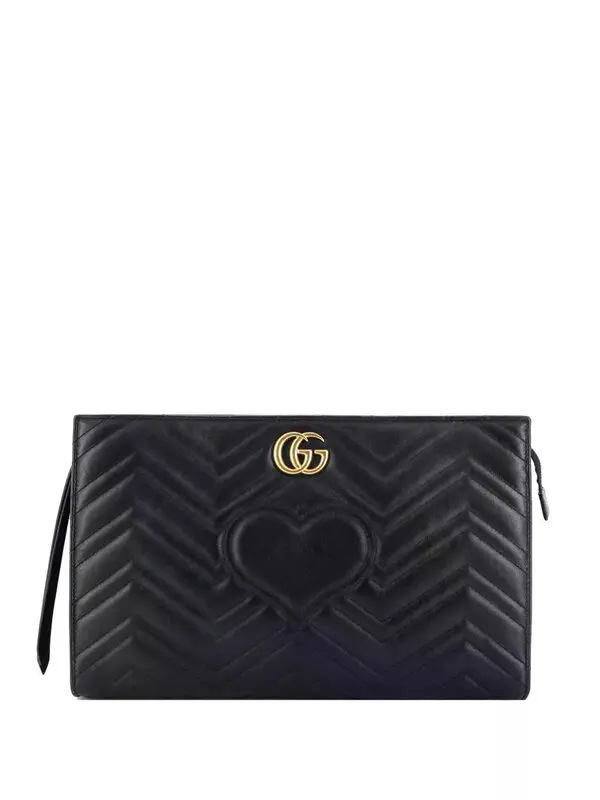 Gucci Gg Marmont Matelassé Leather Clutch Bag With Heart Appliqu