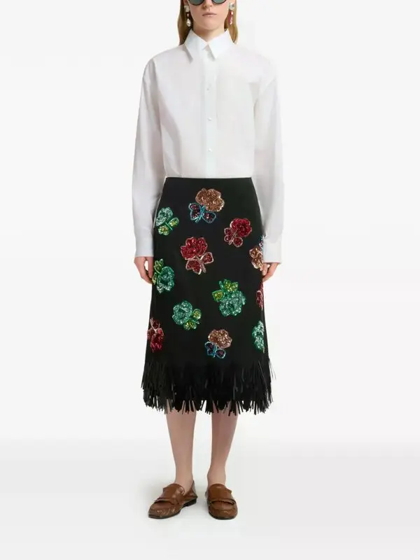 Marni Embellished Floral Sequin Midi Skirt