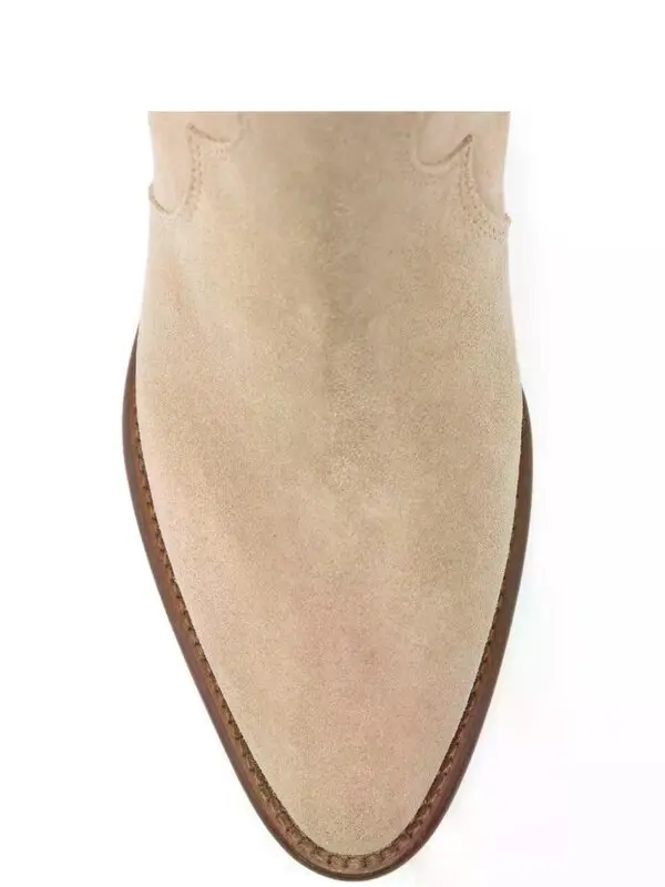 ANNA F. Beige Leather Pointed Toe Boots