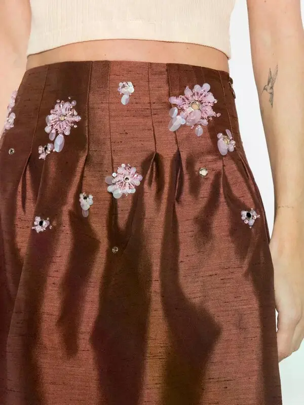 SHUSHU/TONG Floral Embellished Pleated Skirt