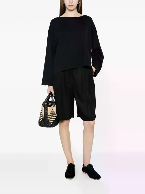 C.T.PLAGE Boat Neck Long Sleeve Sweater - Black