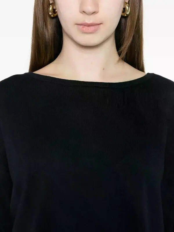 C.T.PLAGE Boat Neck Long Sleeve Sweater - Black