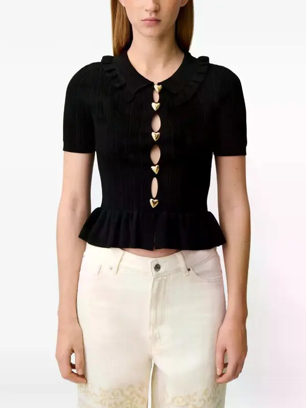 Claudie Pierlot Open-work Heart Button Knit Top