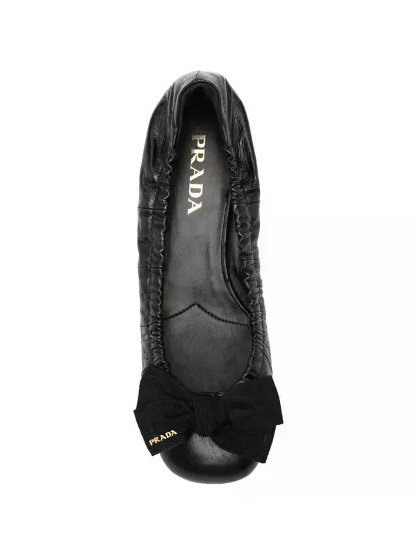 Prada Bow Detail Elasticated Ballet Flats - Black