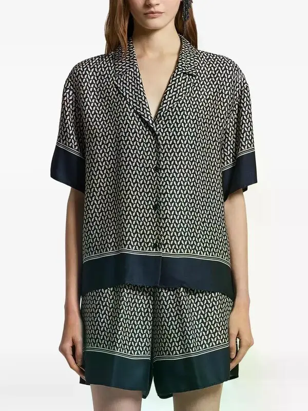 Peserico Short Sleeve Printed Shirt With Revere Collar