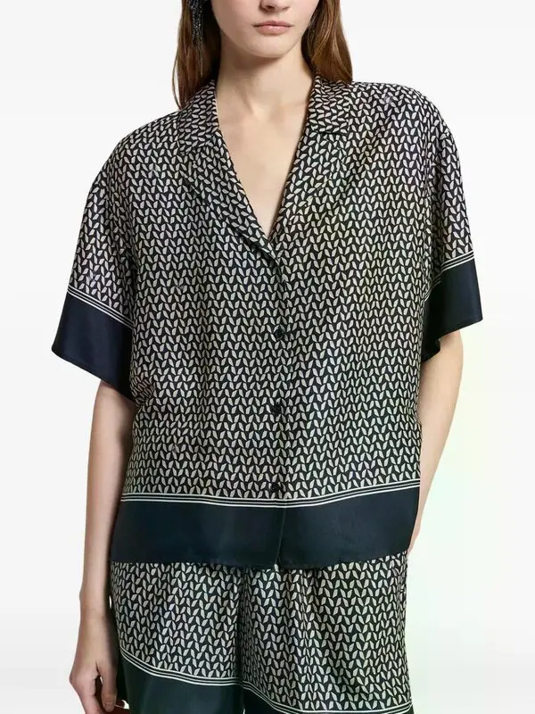 Peserico Short Sleeve Printed Shirt With Revere Collar