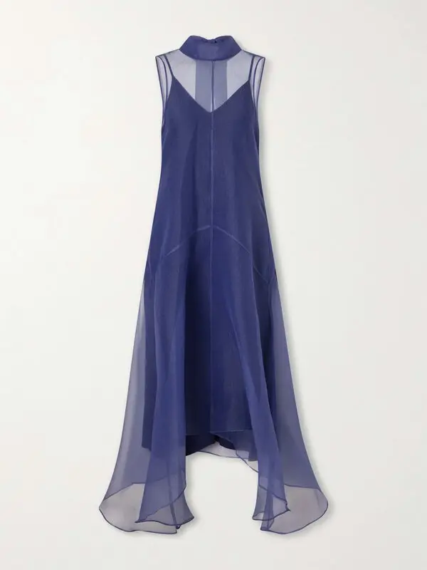 Staud Auden Sheer High Neck Midi Dress - Blue