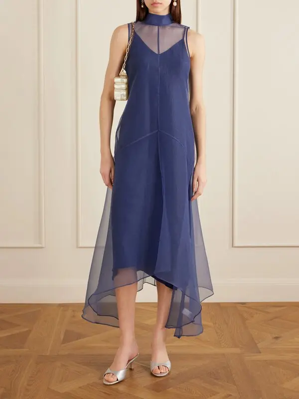 Staud Auden Sheer High Neck Midi Dress