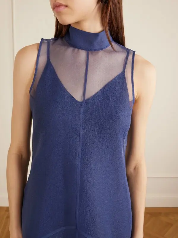 Staud Auden Sheer High Neck Midi Dress