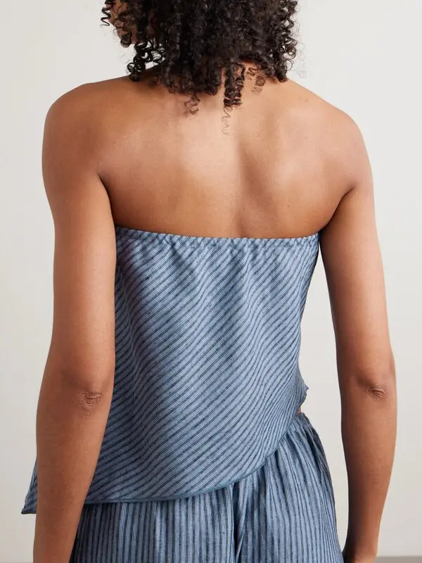 DEIJI STUDIOS Line Strapless Asymmetric Striped Organic Linen Top