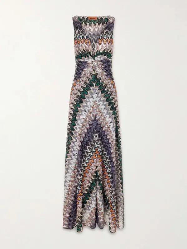 Missoni Gathered Striped Metallic Crochet-knit Maxi Dress - Multi