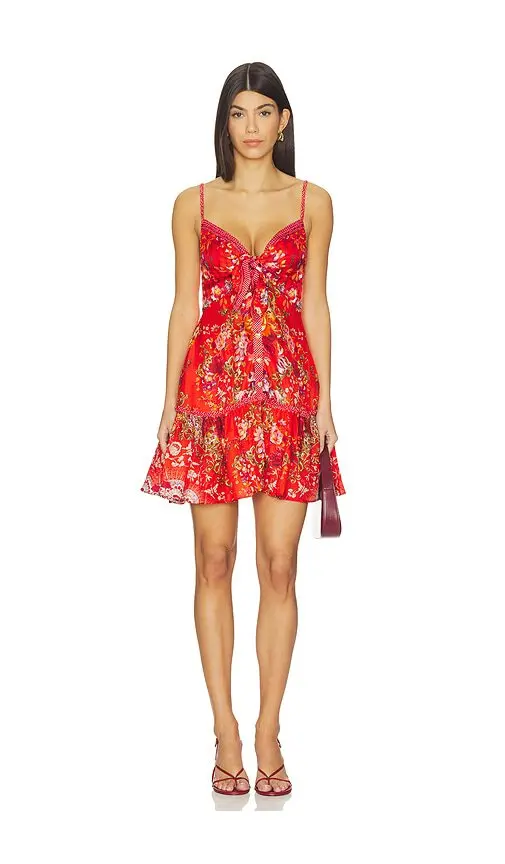 Camilla Tie Front Short Dress With Hem Ruffle
